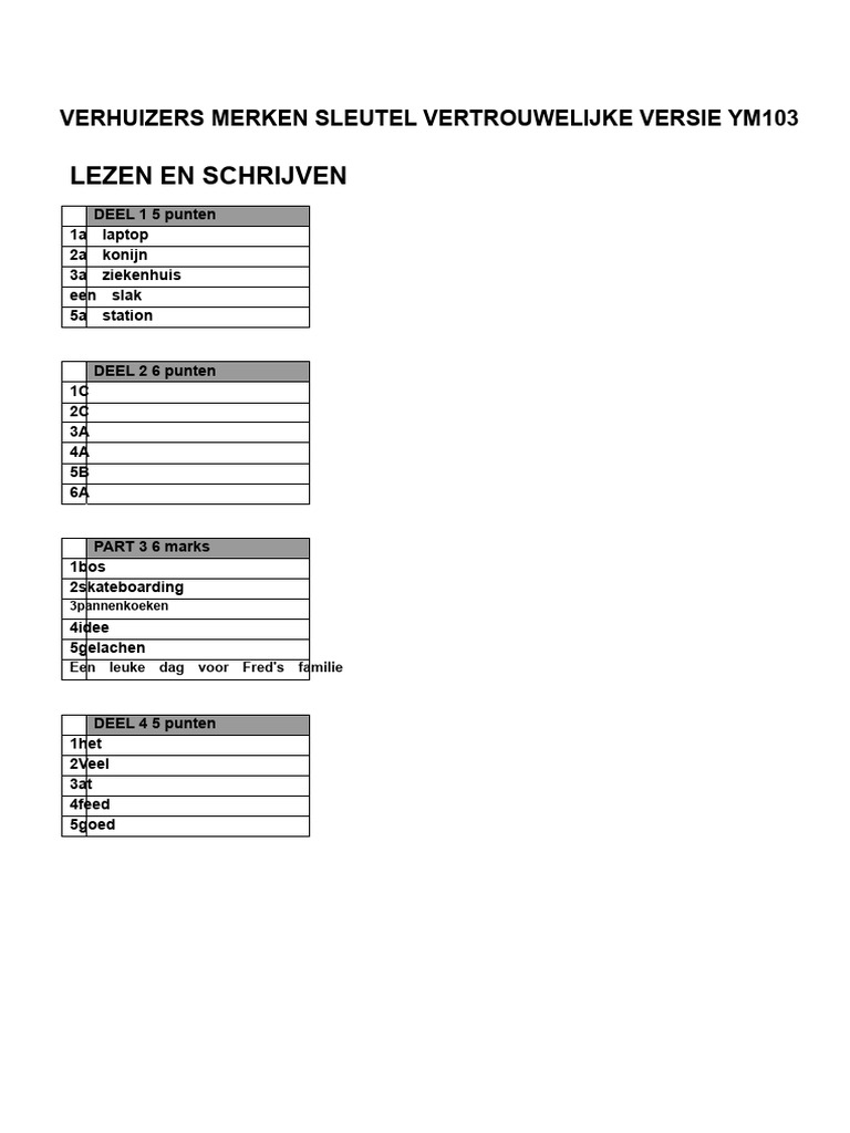 Verhuizers - Les - en - Schrijfhulpmiddelen - Antwoordsleutels | PDF