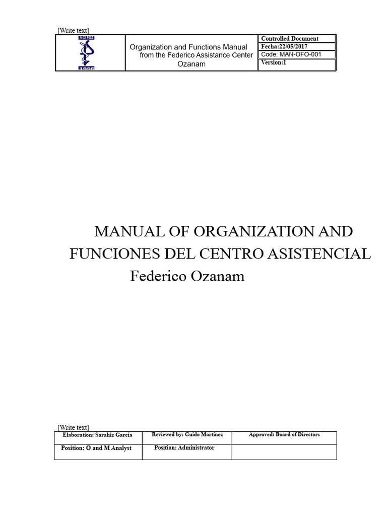 Organization and Functions Manual Ozanam | PDF | Surgery | Budget