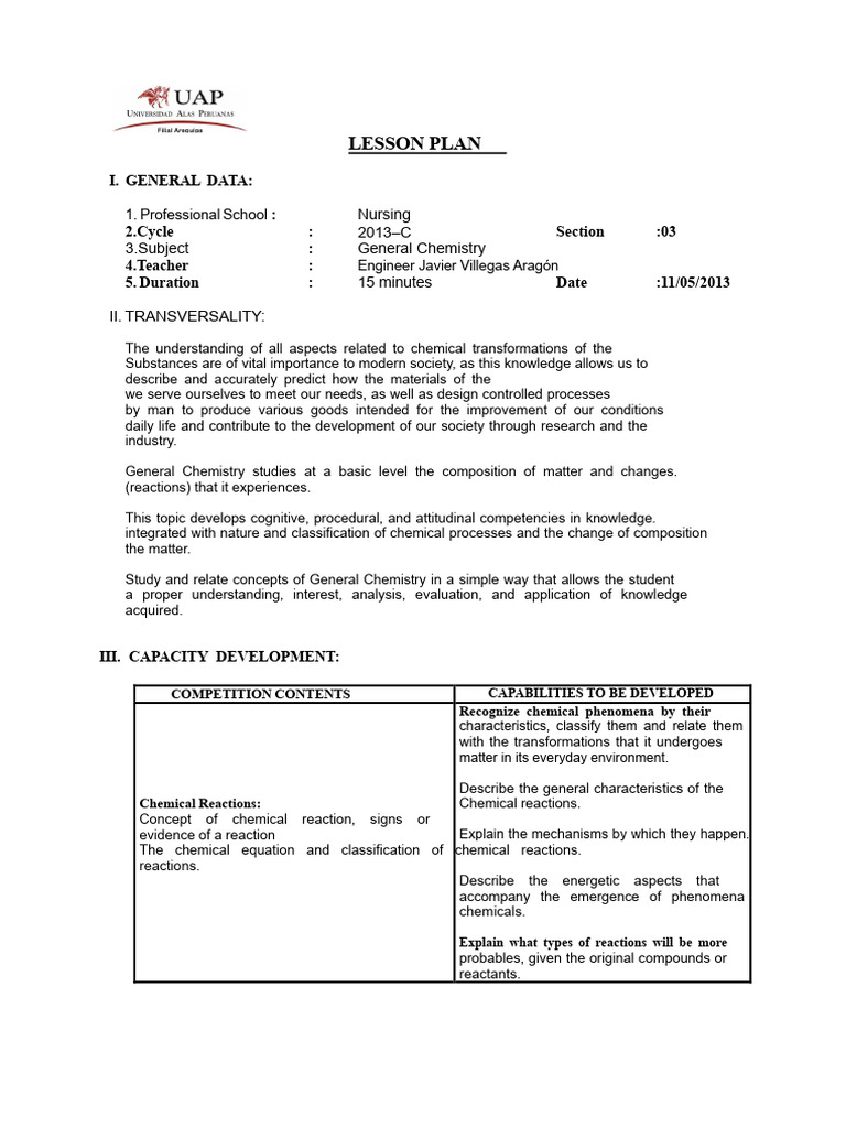 General Chemistry Lesson Plan Overview | PDF | Chemistry | Knowledge