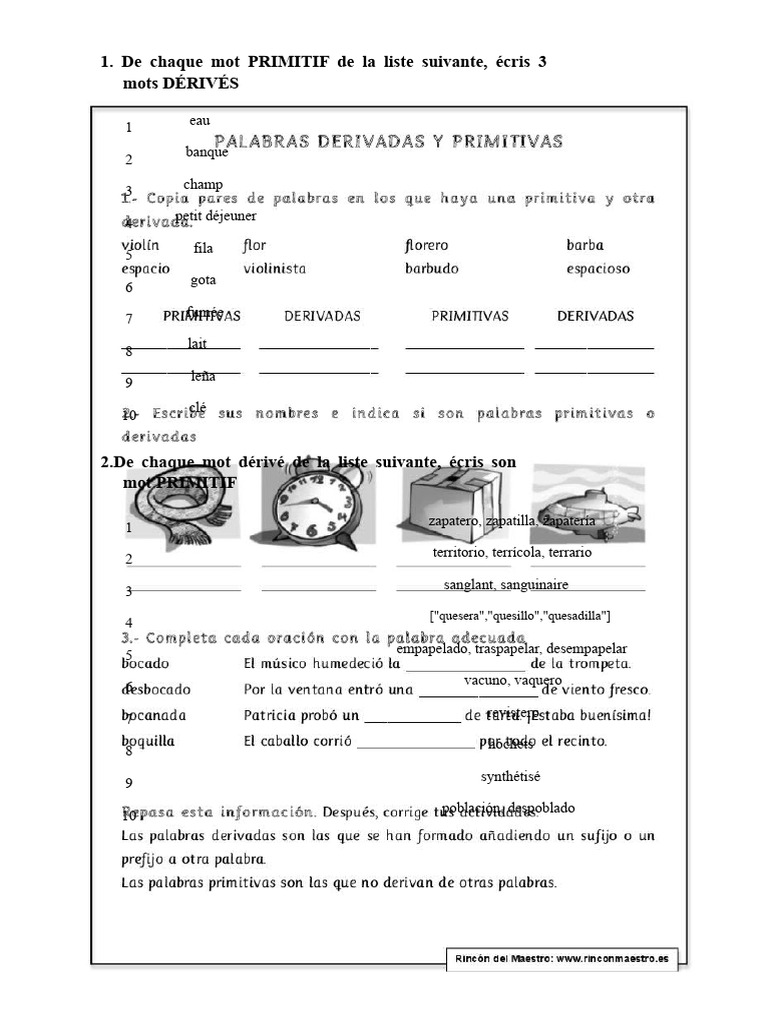Mots primitifs et dérivés : exercices pratiques | PDF