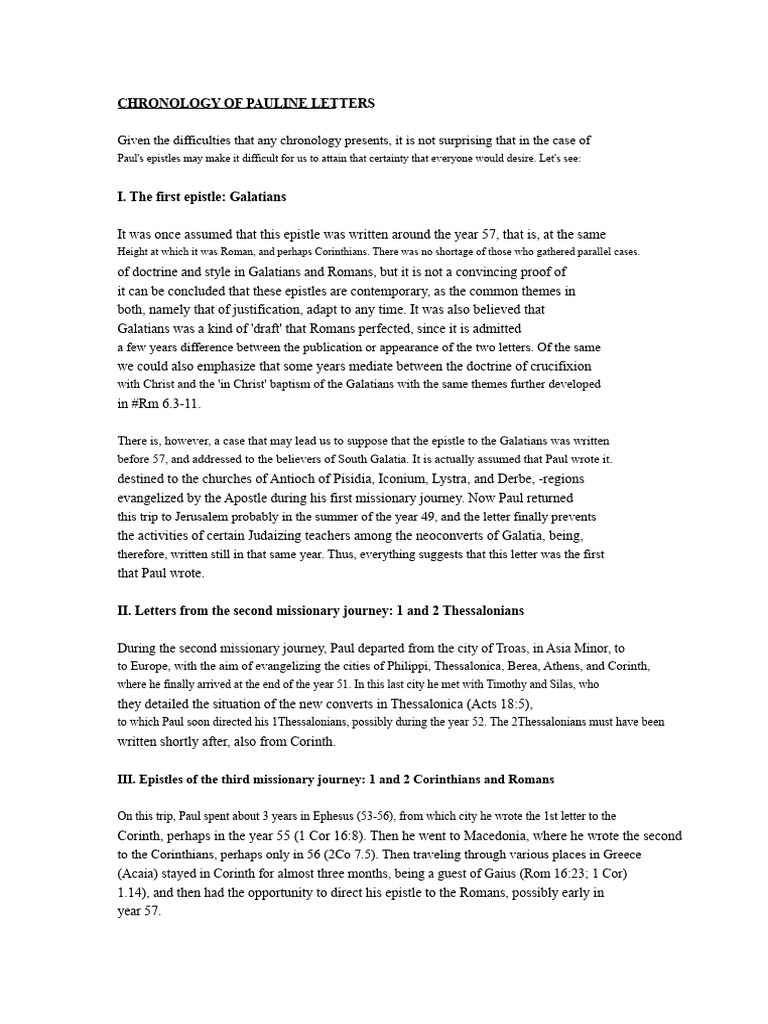 Chronology of Pauline Letters Explained | PDF | Paul The Apostle ...
