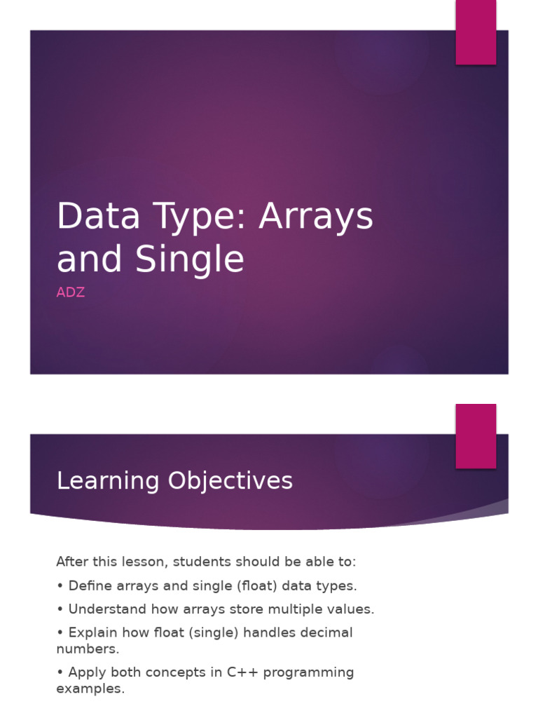 C++ Arrays and Float Data Types Guide | PDF