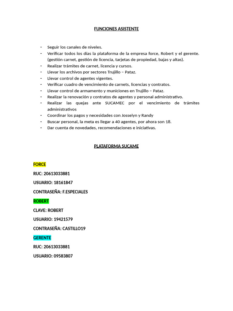 Funciones Asistente y Contraseñas | PDF