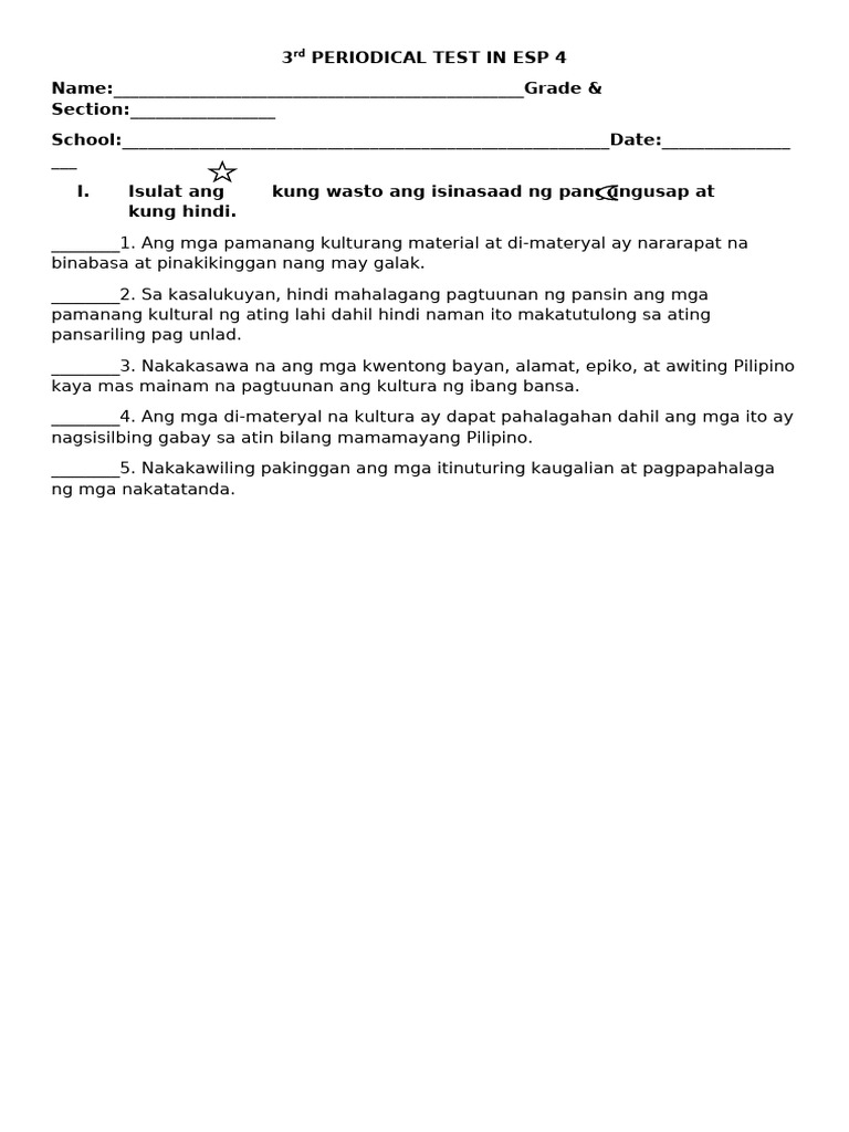 3rd Periodical Test in Esp 4 | PDF