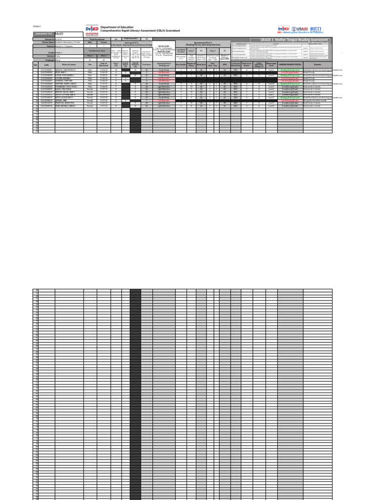 CRLA3 Grade1Scoresheet v3 | PDF | Reading Comprehension | Fluency