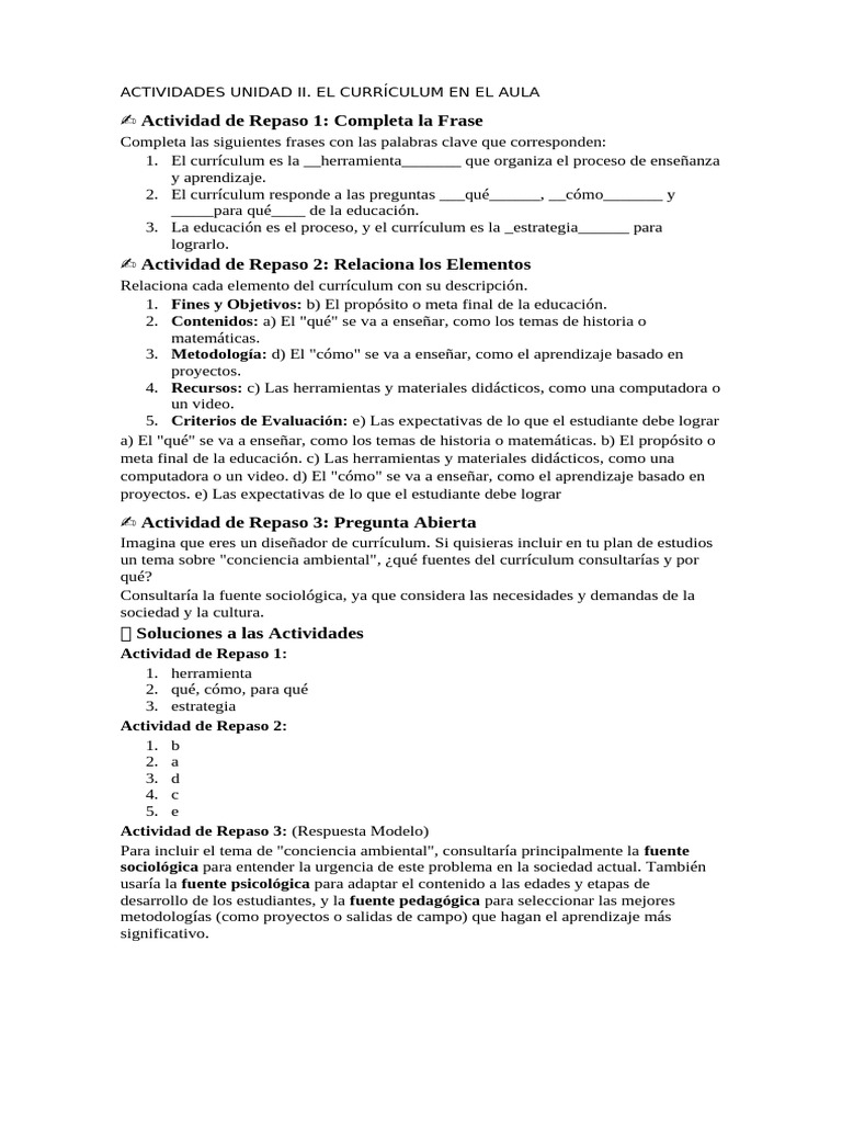 Actividades sobre el Currículum Escolar | PDF