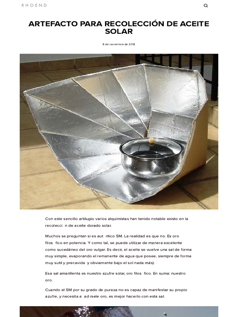 Artefacto para recolección de aceite solar — Rhoend | PDF | Química ...