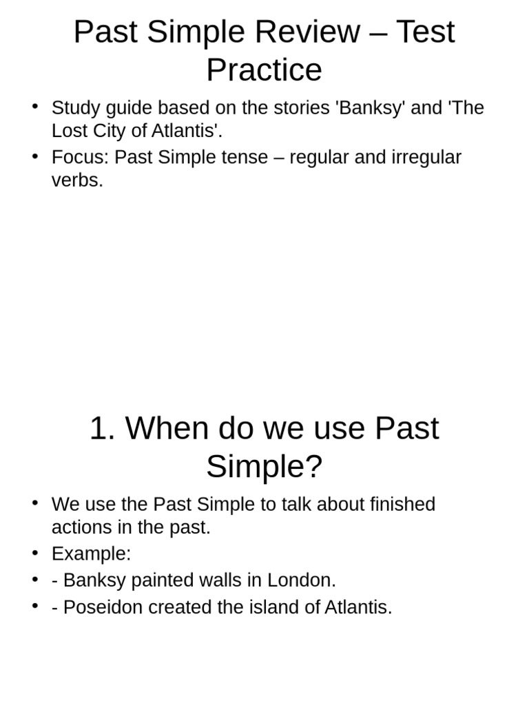 Past Simple Test Review Banksy Atlantis | PDF | Linguistic Morphology ...