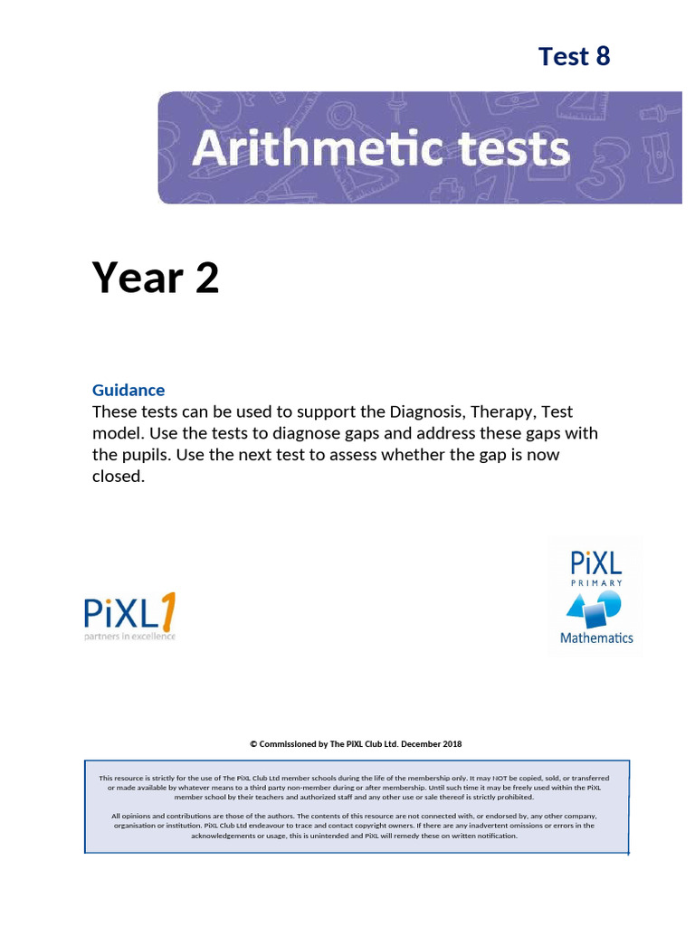 Pixl Primary Year 2 Arithmetic Test 8 | PDF