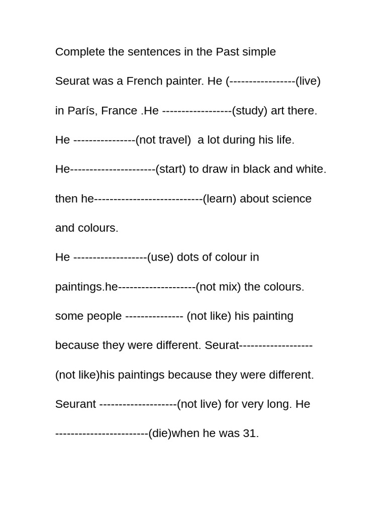 Complete The Sentences in The Past Simple | PDF