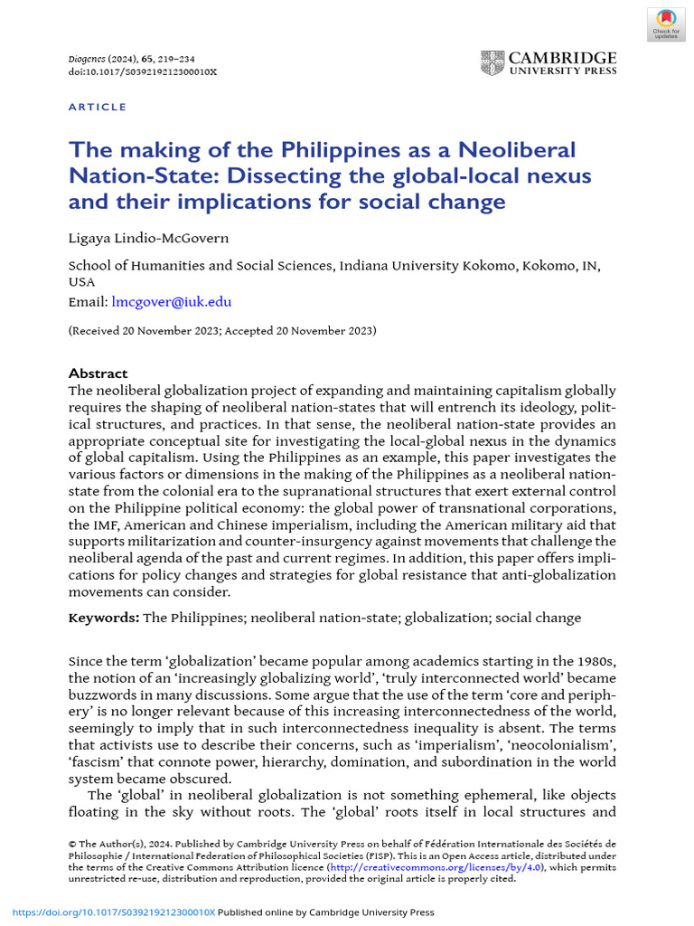 The Making of The Philippines As A Neoliberal Nation-State: Dissecting ...
