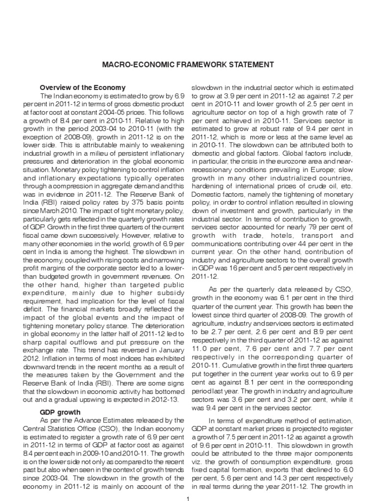 Macro-Economic Framework Statement: Overview of The Economy | PDF