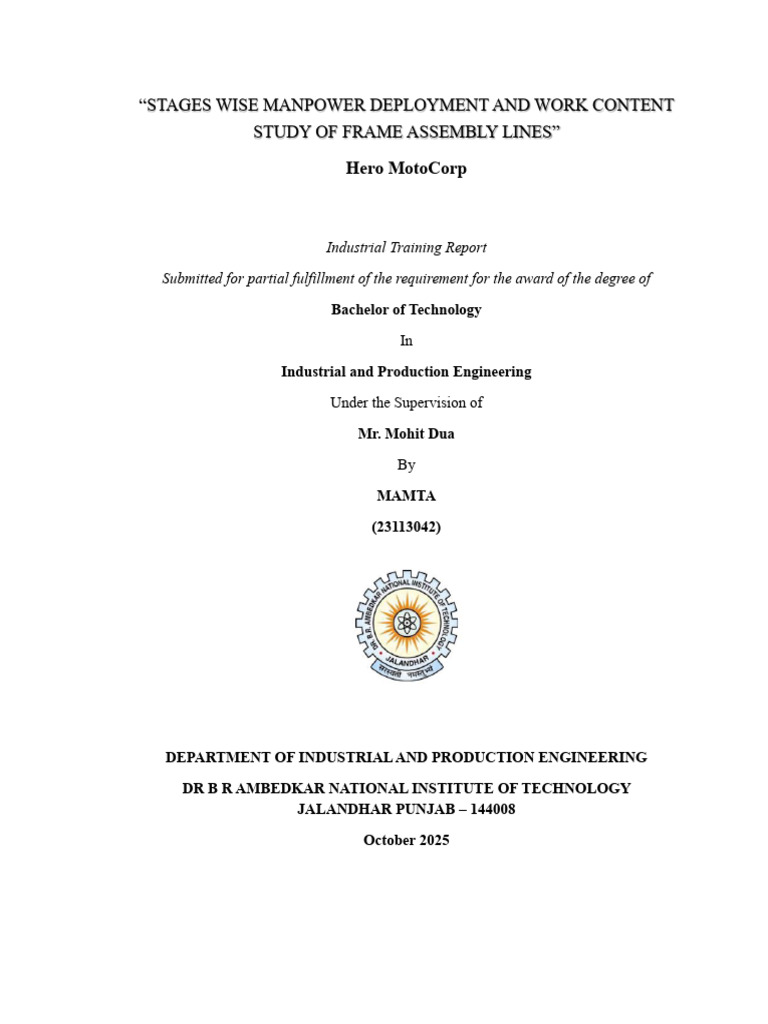 Stages Wise Manpower Deployment and Work Content Study of Frame ...