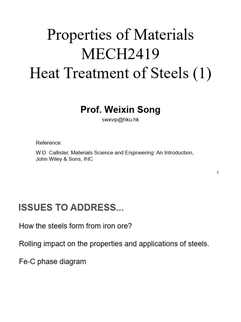 PROP MAT MECH 2419-Heat Treatment of Steel-1-202510v2 | PDF | Rolling (Metalworking) | Steel