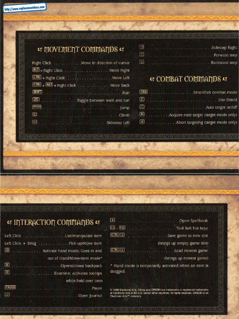 Ultima IX - Quick Reference Card - PC | PDF