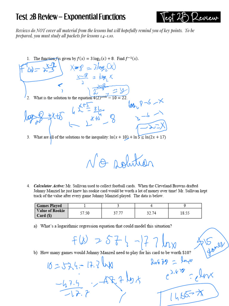Logarithmic and Exponential Functions Review | PDF