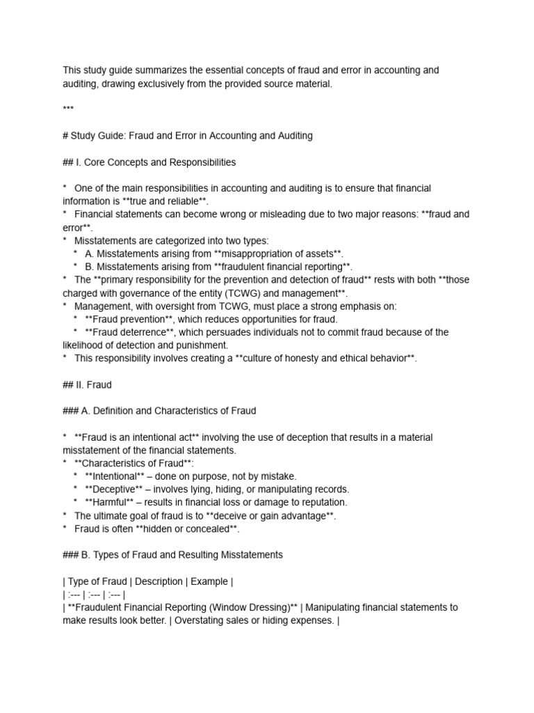 Fraud and Error in Accounting Guide | PDF | Fraud | Deception