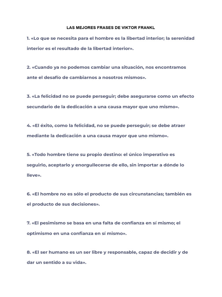 Frases Inspiradoras de Viktor Frankl | PDF | Felicidad | Significado de ...