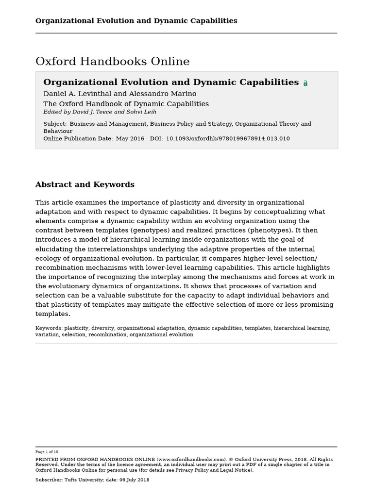 Organizational Evolution and Dynamic Capabilities | PDF | Natural ...
