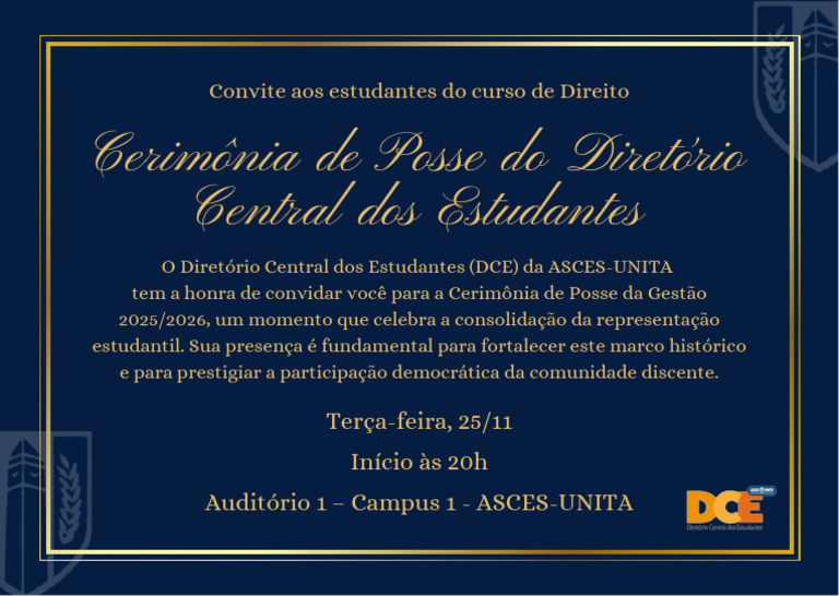 Convite Cerimônia de Posse DCE 2025/2026 | PDF