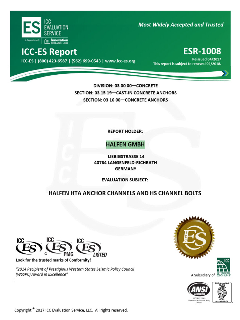 REPORTE ICC HALFEN (2) | PDF | Steel | Mechanical Engineering