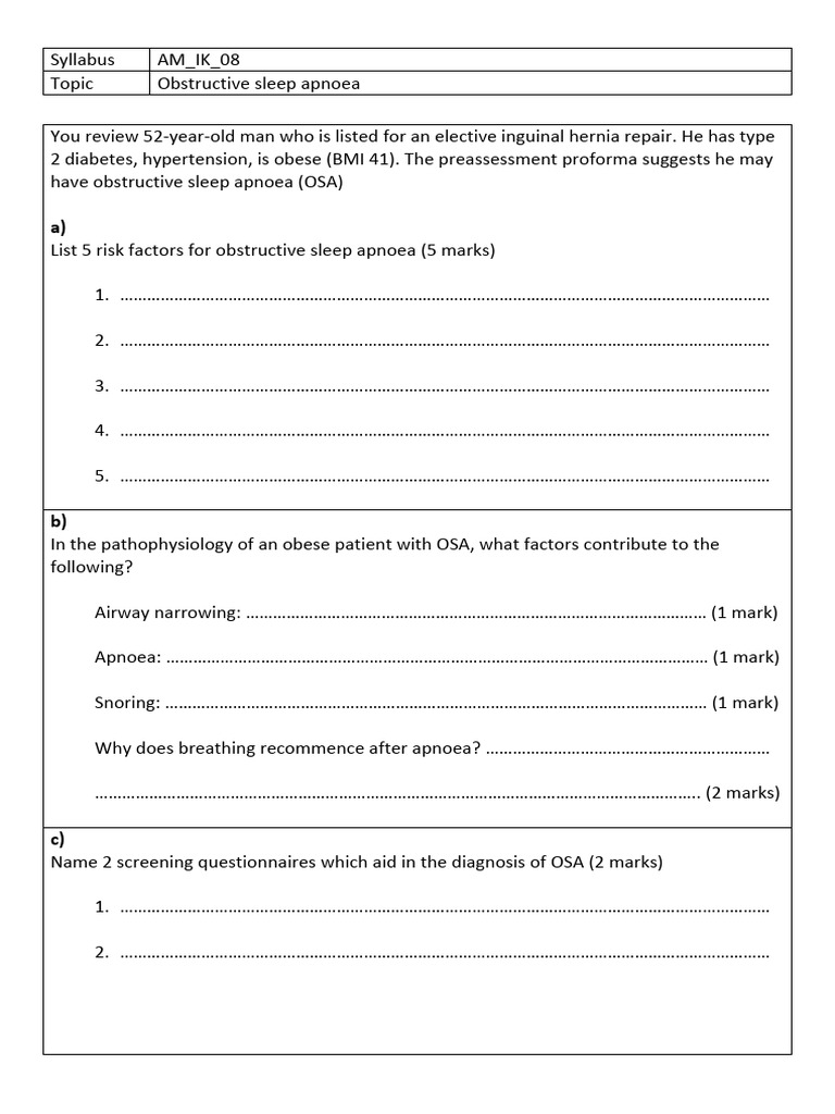 Obstructive Sleep Apnoea Risk Factors and Diagnosis | PDF | Sleep Apnea ...