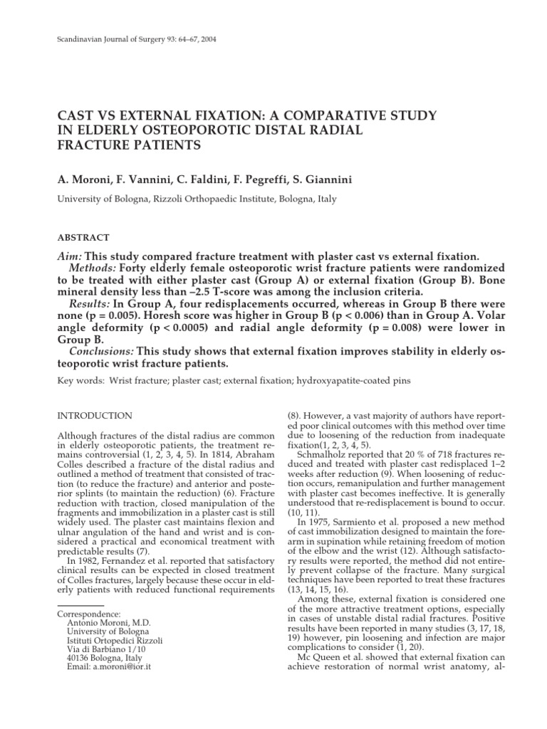 Moroni Et Al 2004 Cast Vs External Fixation A Comparative Study in ...