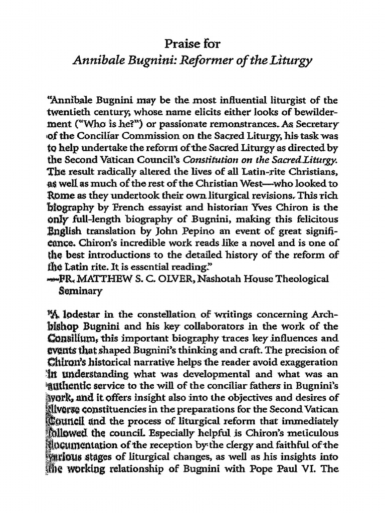 Annibale Bugnini: Liturgy Reformer Biography | PDF | Second Vatican ...