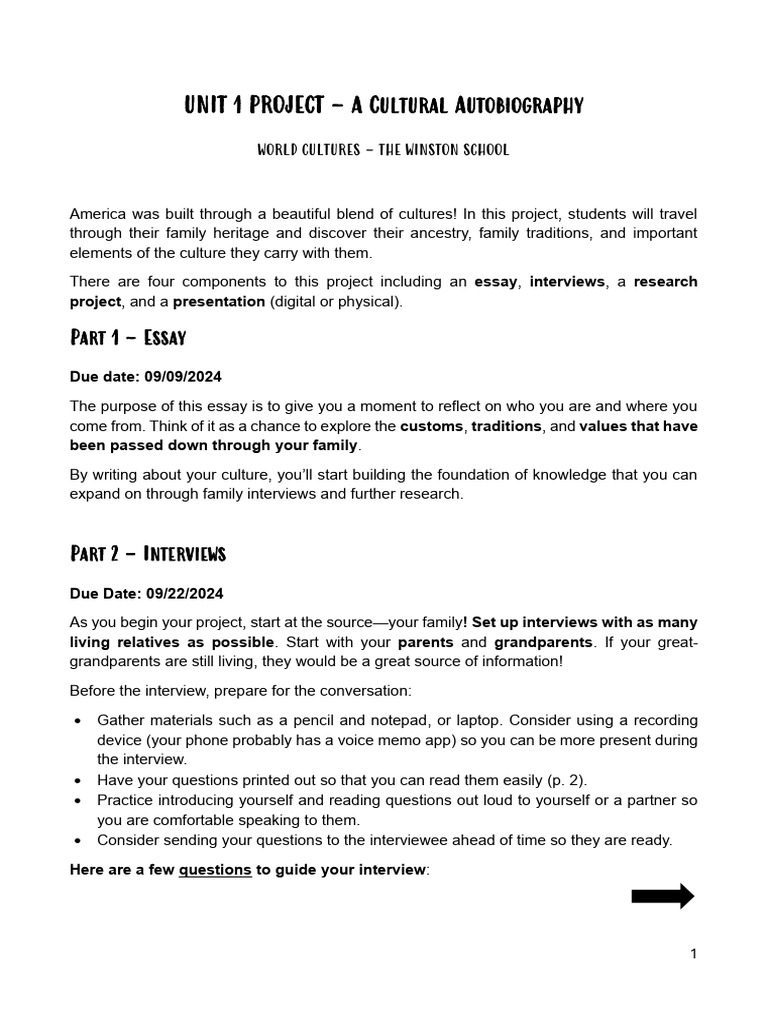 Unit 1 Project. A Cultural Autobiography | PDF