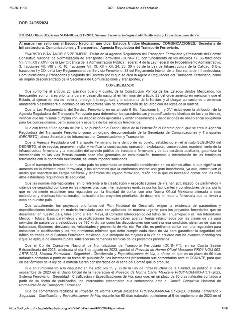 NOM-003-ARTF-2023_01 | PDF | México | Transporte ferroviario