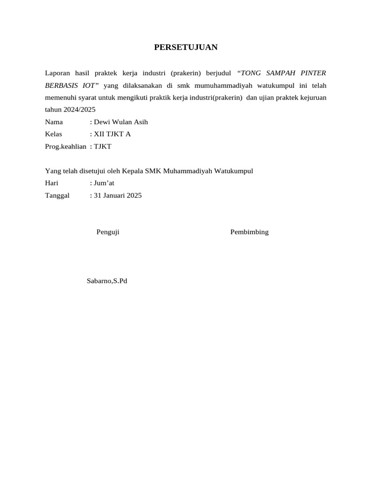 Contoh Halaman PERSETUJUAN, Pengesahan DLL | PDF