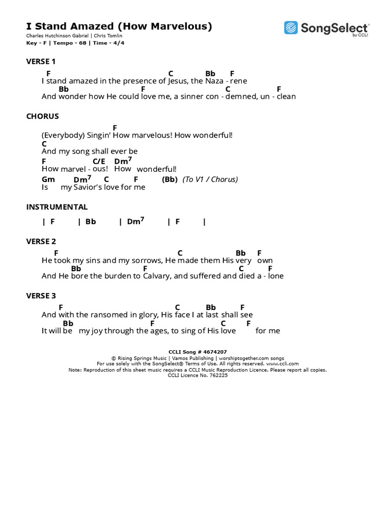 I Stand Amazed (How Marvelous) - Chords-F | PDF