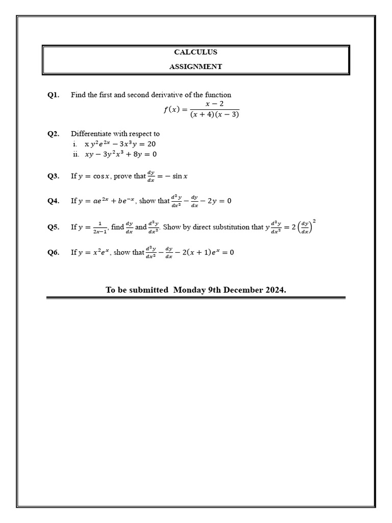 CALCULUS Assignment | PDF