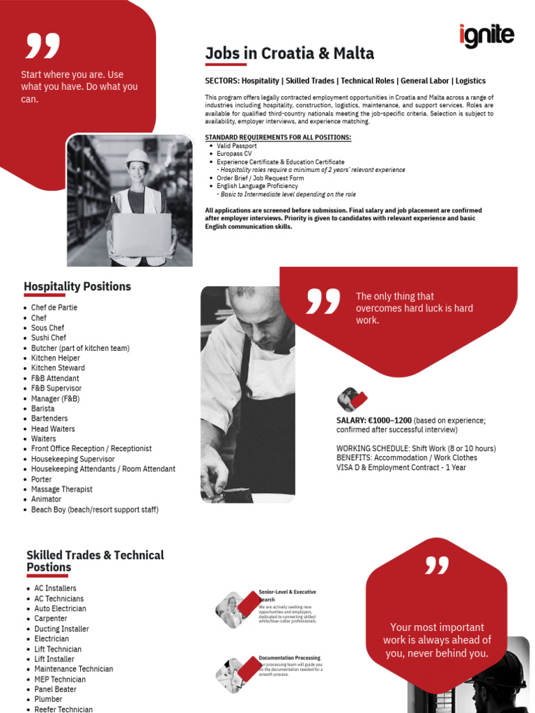 Croatia Malta Job Details Aug 2025 PDF | PDF | Employment | Chef