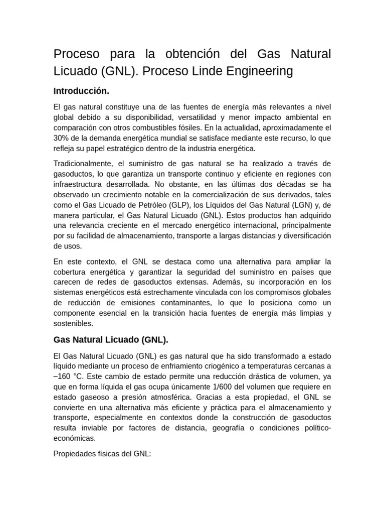 Proceso de Obtención de Gas Natural Licuado | PDF | Gas natural licuado ...