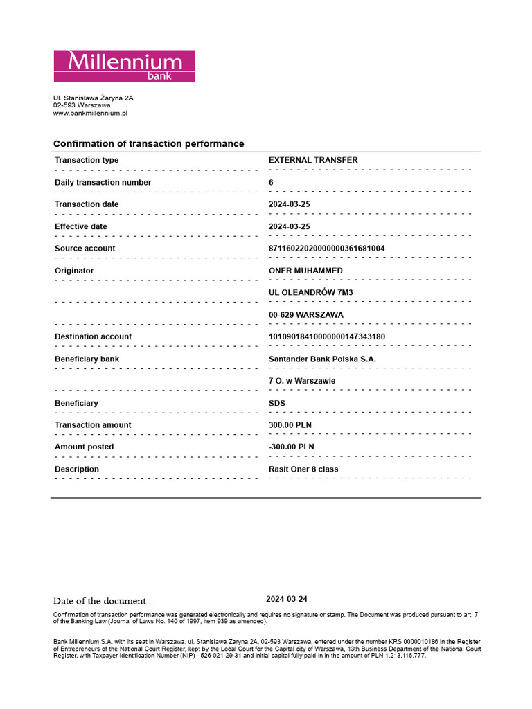 Transfer Confirmation - 2024224 - 13586 | PDF