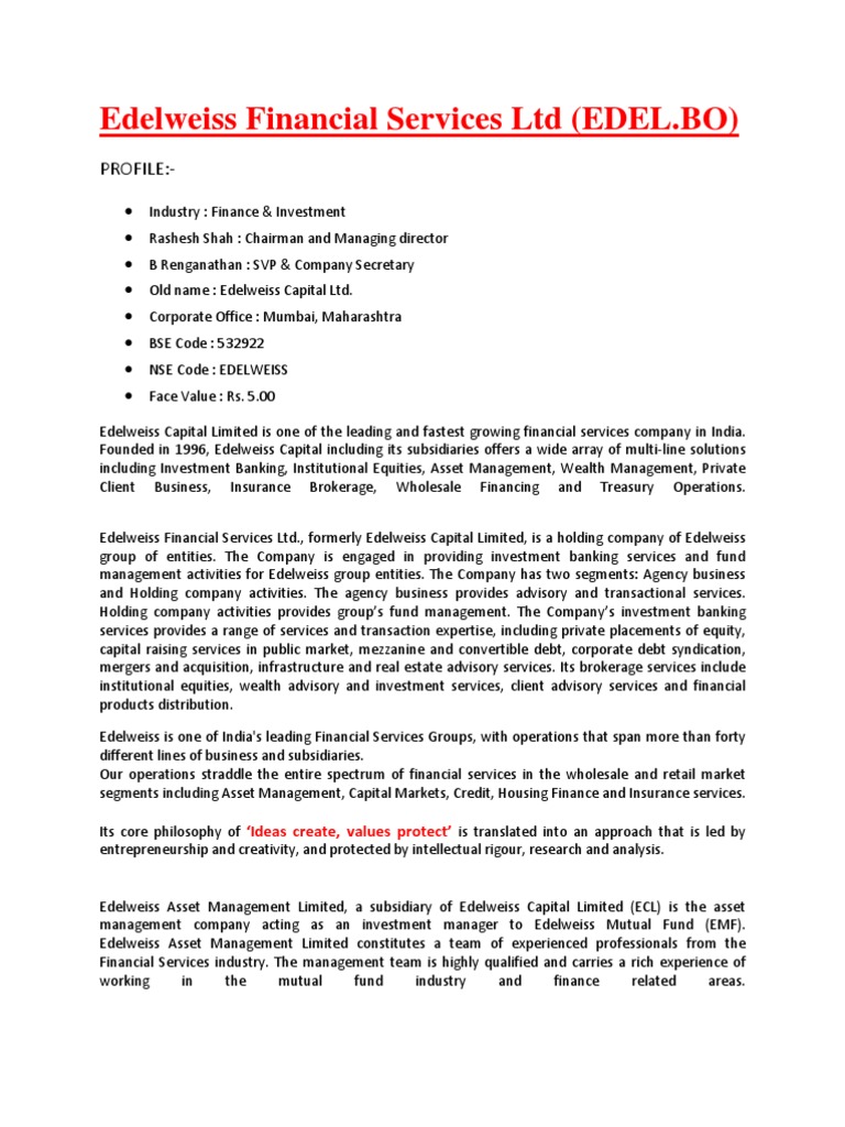 Edelweiss Financial Services LTD | PDF | Investment Banking ...