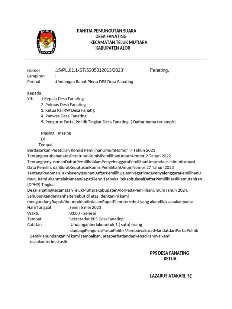 Undangan Rapat Pleno DPS | PDF