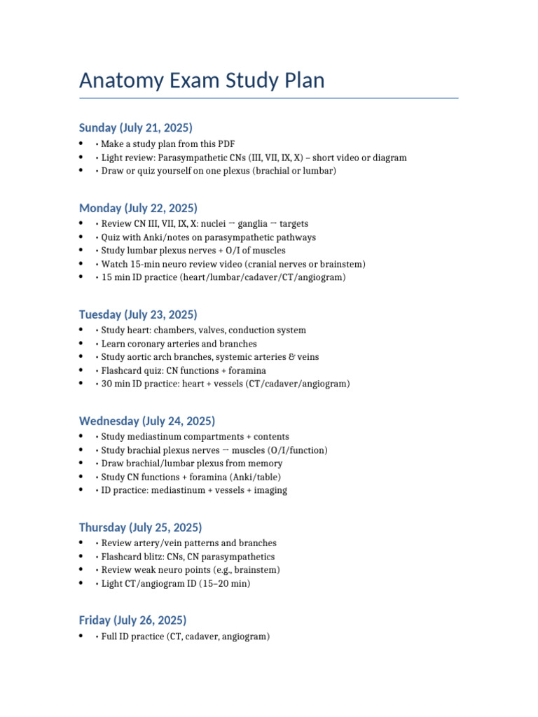 Anatomy Study Plan | PDF