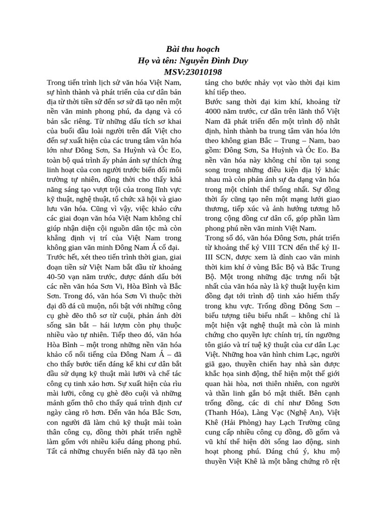 Bài Thu Hoạch Lsvn | PDF