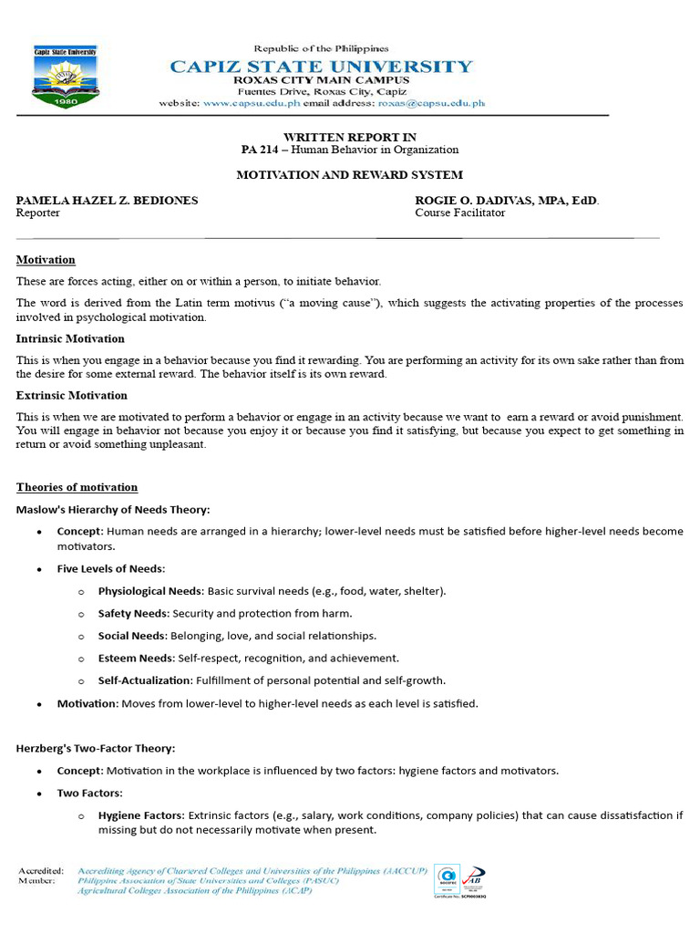 Motivation and Reward Systems in Organizations | PDF | Motivation ...