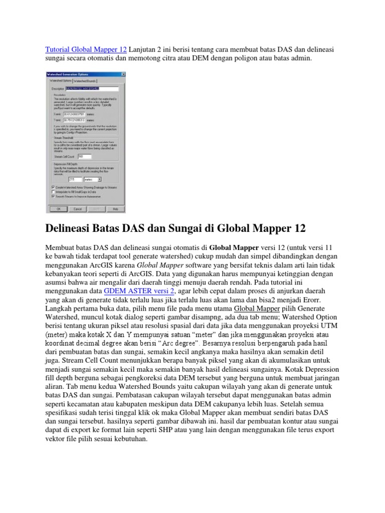 Delineasi Batas DAS Dan Sungai Di Global Mapper 12 | PDF