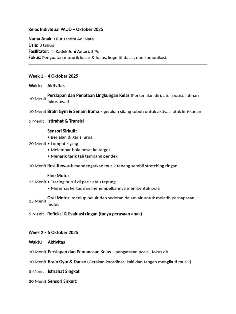 Kelas Individual Sd Putu Indra Adinata | PDF