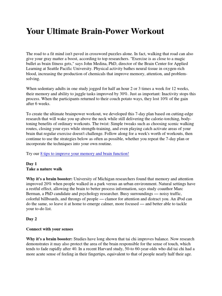 Brainpower Workout: 7-Day Plan | PDF | Physical Exercise | Brain