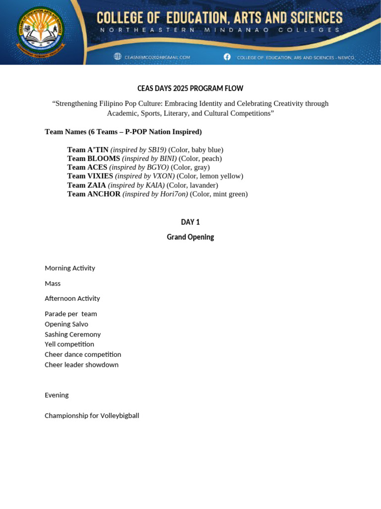 CEAS DAYS 2025 Activities 1 | PDF