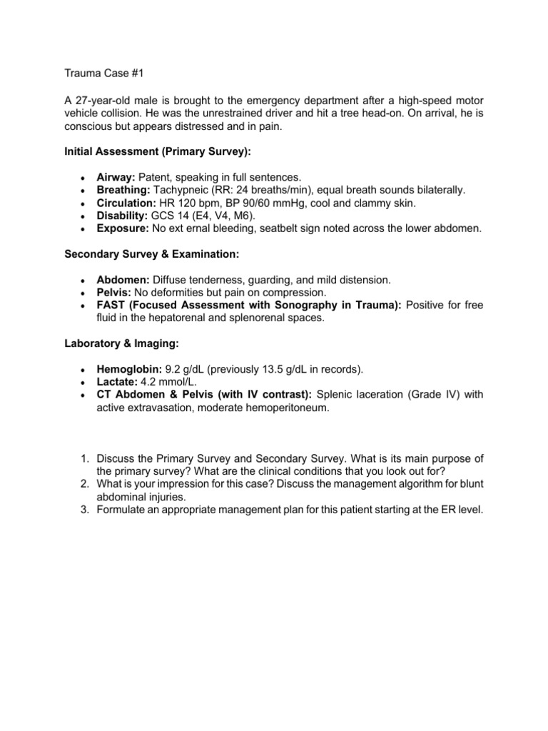 Trauma Case #1 | PDF