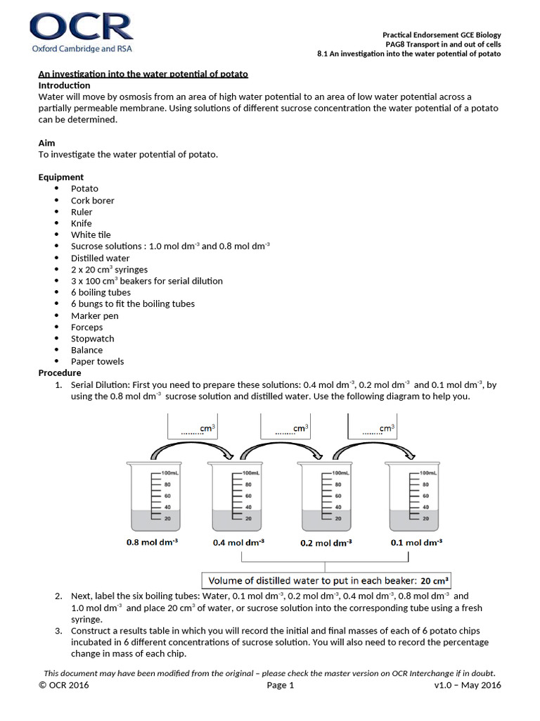 PAG8.1 Student An Investigation Into The Water Potential of Potato - v1 ...
