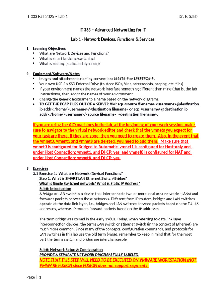 Advanced Networking Lab 1: Network Devices | PDF | Routing | Computer ...
