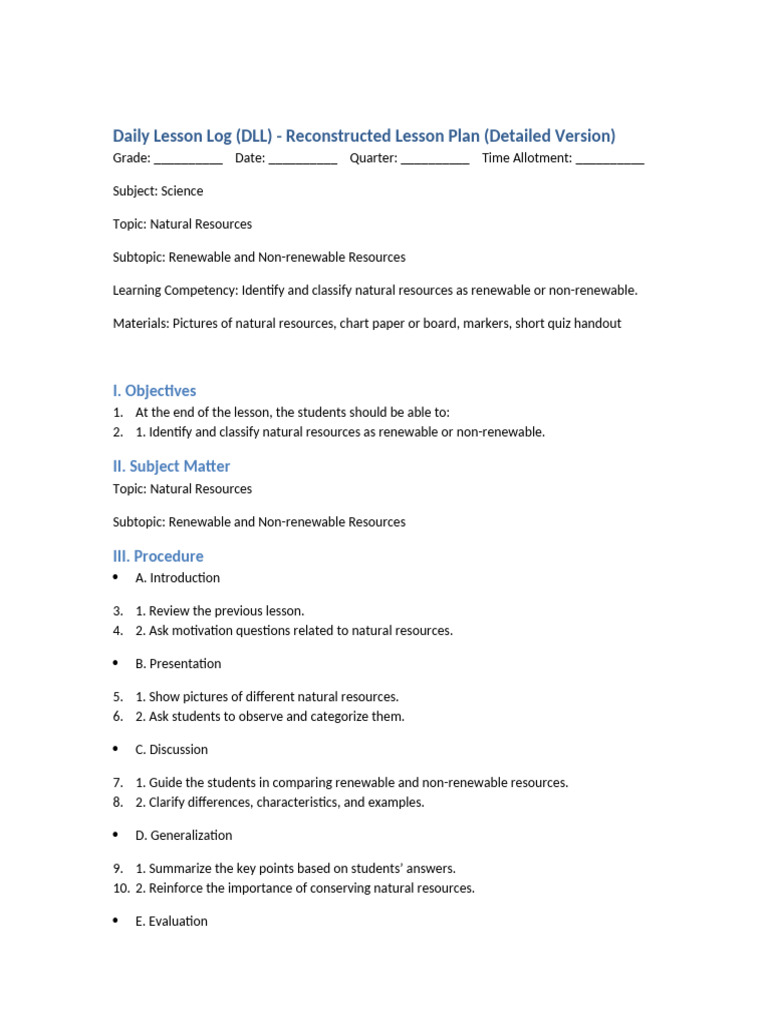 Science Lesson Plan: Natural Resources | PDF