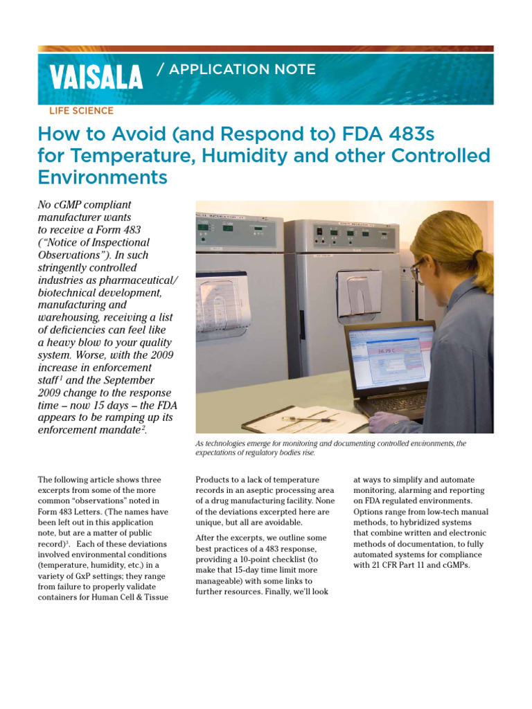 Avoiding FDA 483s in Controlled Environments | PDF | Food And Drug ...